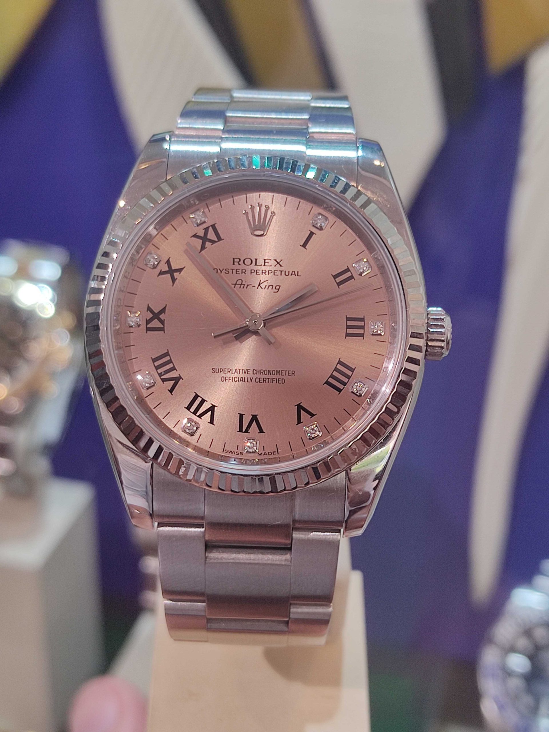 Rolex Air King Pink/Salmon Roman Diamonds Dial White Gold Bezel ...