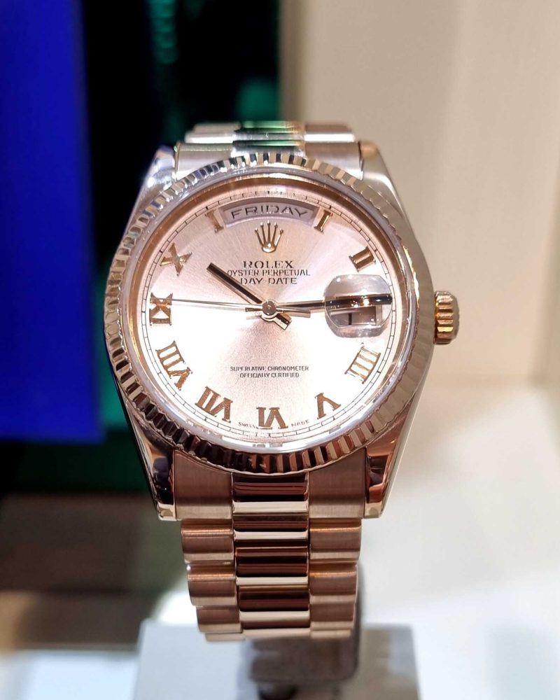 Rolex President Day-Date 36mm Rose Gold Pink Roman Dial - Gothelf A ...